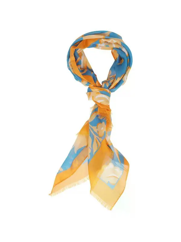 Etro Floral-print Frayed Scarf - Blue