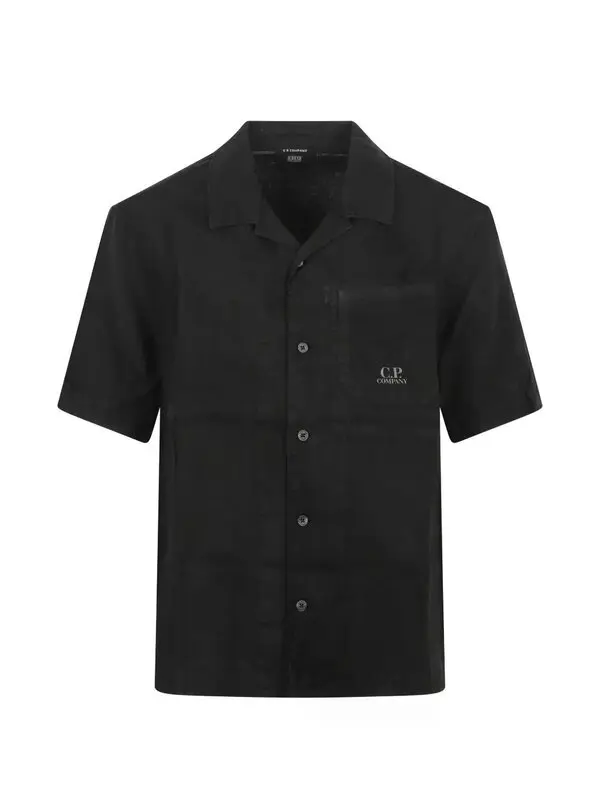 C.P. COMPANY Logo-print Camp-collar Shirt - Black