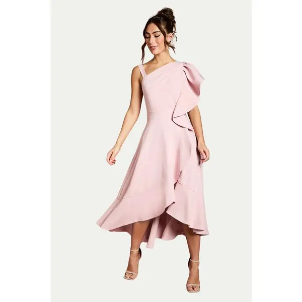 Coast One-shoulder Crepe Ruffle Midi Dress - Blush
