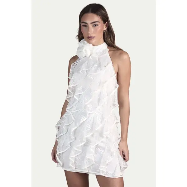 Coast Lace Frill Mini Bridal Dress - Ivory