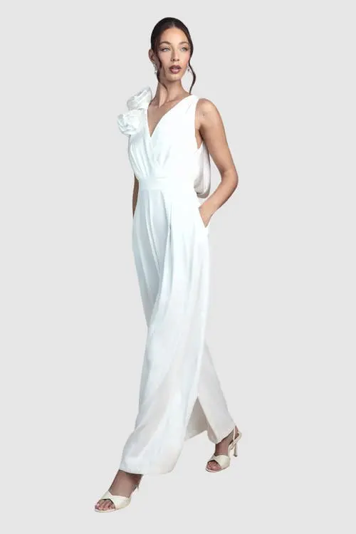 Coast Corsage Cowl Back Bridal Jumpsuit - Ivory