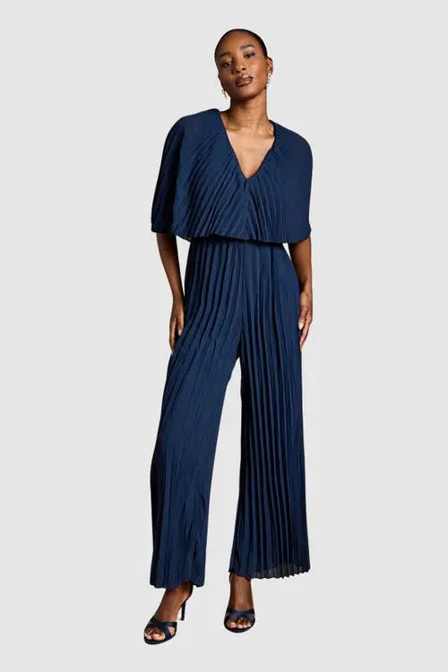 Coast Pleated Wrap Front Georgette Jumpsuit - Navy