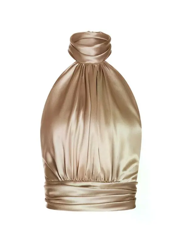 ALEXIA & ANTONIA Draped Halter Silk Blouse