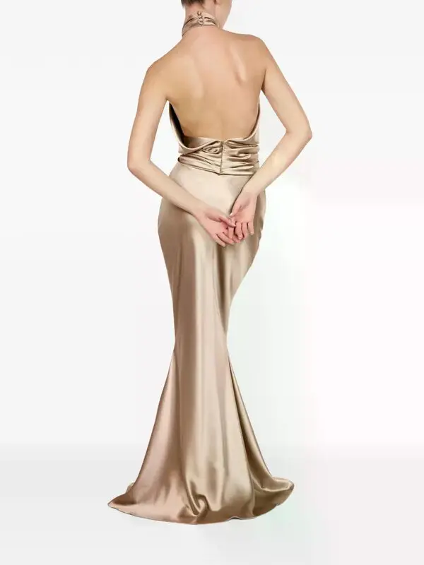 ALEXIA & ANTONIA Draped Halter Silk Blouse