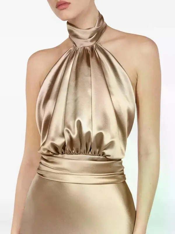 ALEXIA & ANTONIA Draped Halter Silk Blouse