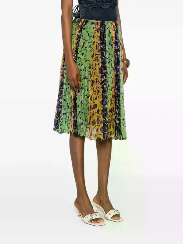 La DoubleJ Floral-print Pleated Midi Skirt