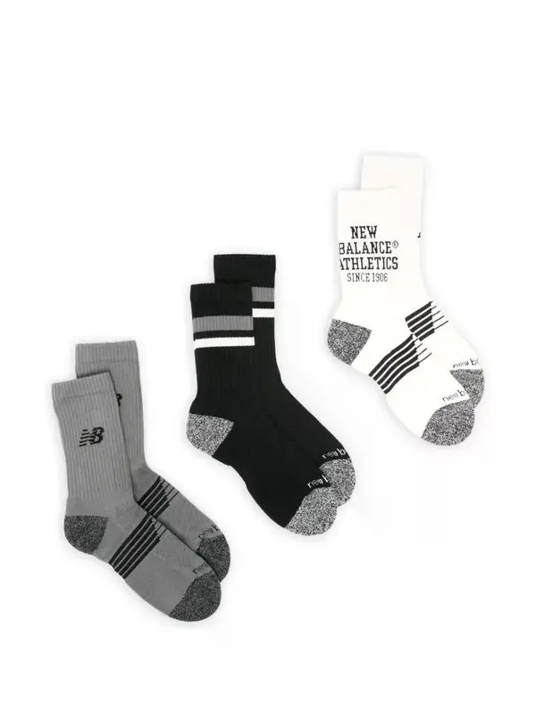 NEW BALANCE Logo-print Striped Socks Set - Black