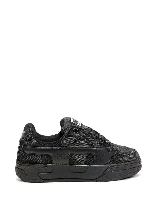 DIESEL® S-d-ollie Frayed Denim And Leather Lace-up Sneakers - Black