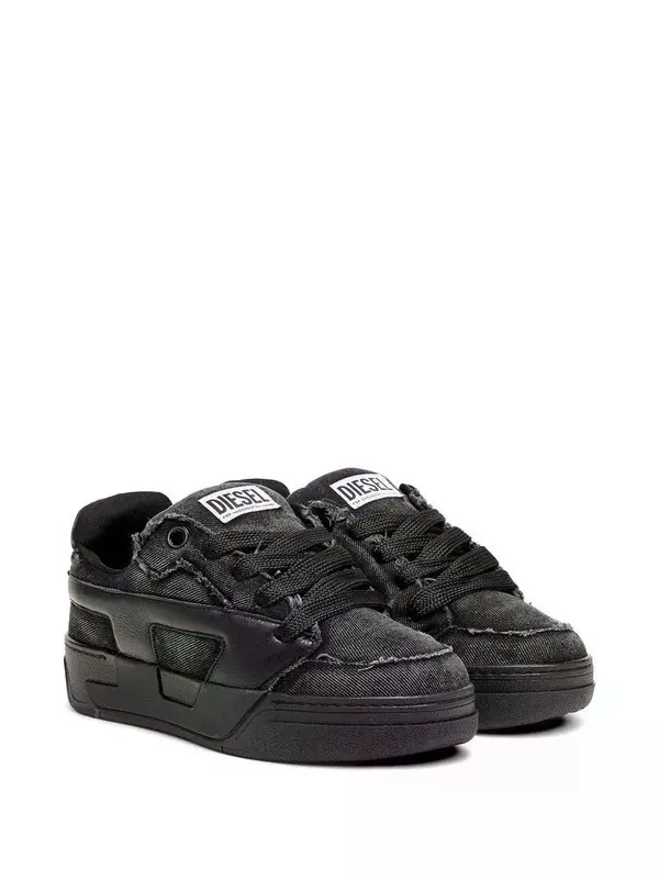 DIESEL® S-d-ollie Frayed Denim And Leather Lace-up Sneakers - Black