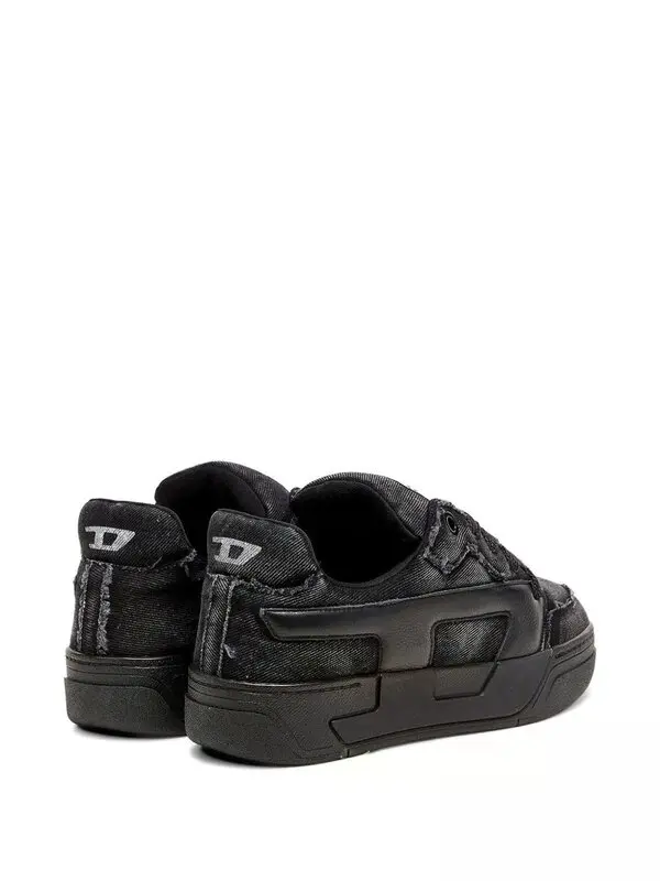 DIESEL® S-d-ollie Frayed Denim And Leather Lace-up Sneakers - Black