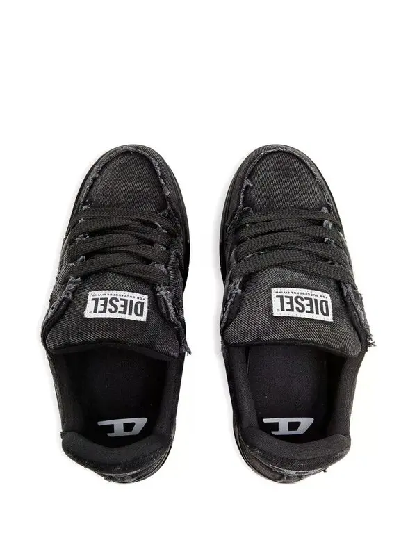DIESEL® S-d-ollie Frayed Denim And Leather Lace-up Sneakers - Black