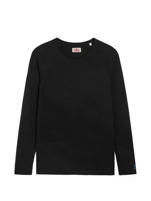 Stretch Waffle-knit Long-sleeve T-shirt - Black