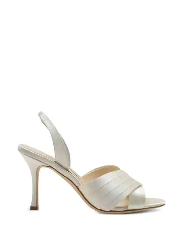 Manolo Blahnik Vierasan Pleated Satin Sandals - Neutrals
