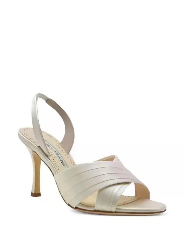 Manolo Blahnik Vierasan Pleated Satin Sandals - Neutrals