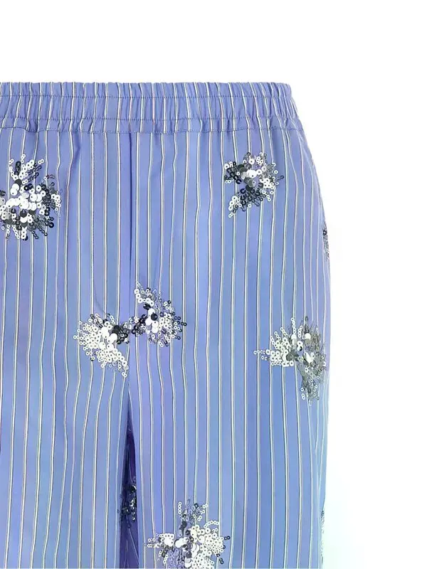 LE TWINS Sequin-embroidered Striped Trousers