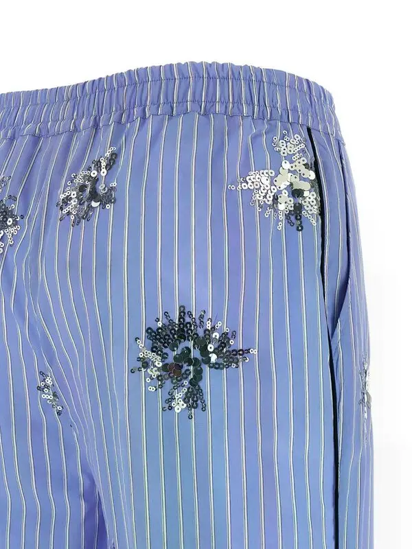 LE TWINS Sequin-embroidered Striped Trousers