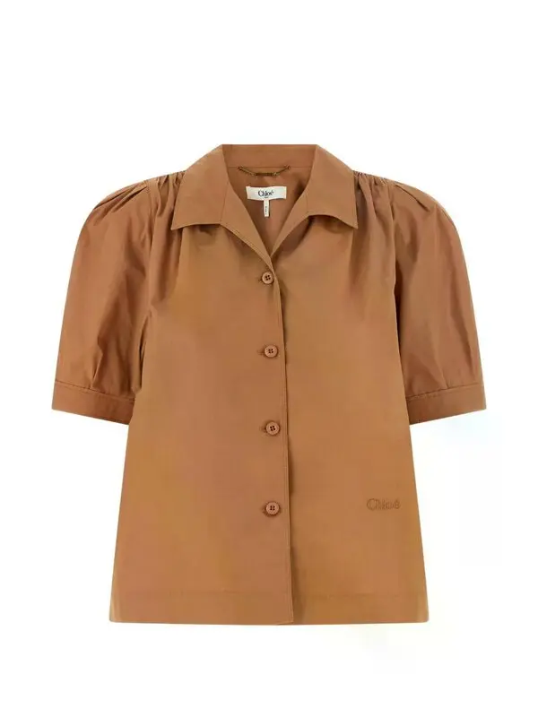 Chloé Logo-embroidered Gathered Shirt - Brown