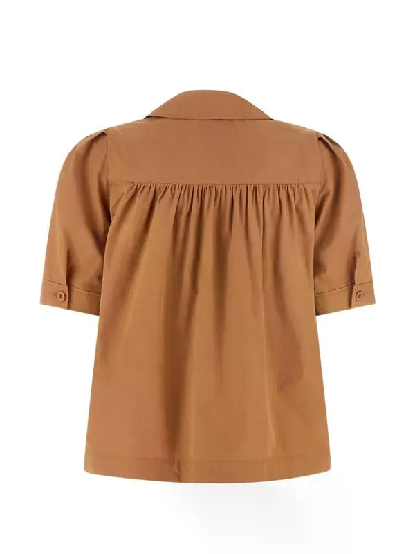 Chloé Logo-embroidered Gathered Shirt - Brown