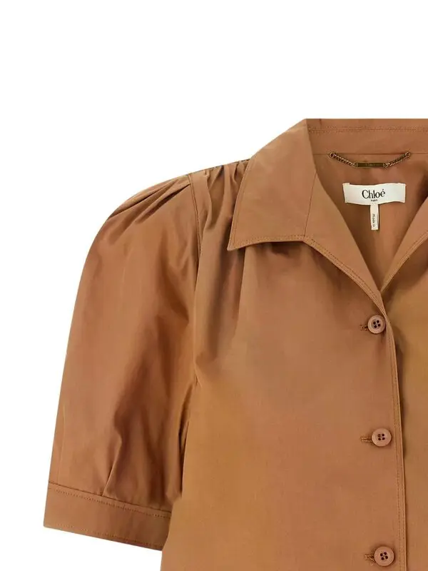 Chloé Logo-embroidered Gathered Shirt - Brown