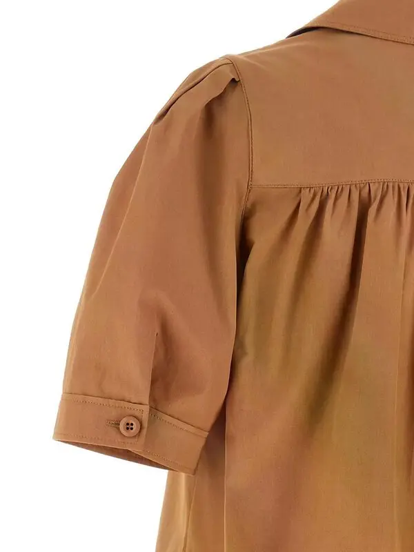Chloé Logo-embroidered Gathered Shirt - Brown