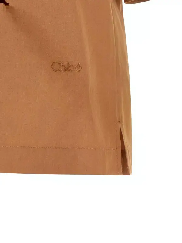 Chloé Logo-embroidered Gathered Shirt - Brown