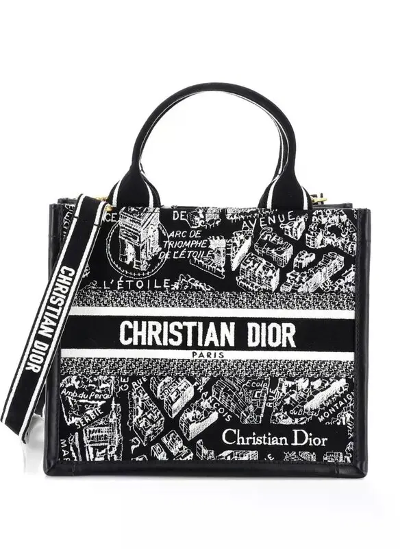 Dior Book Tote With Strap Embroidered Canvas - Black