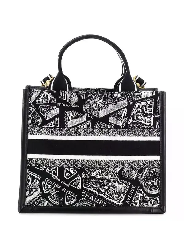 Dior Book Tote With Strap Embroidered Canvas - Black