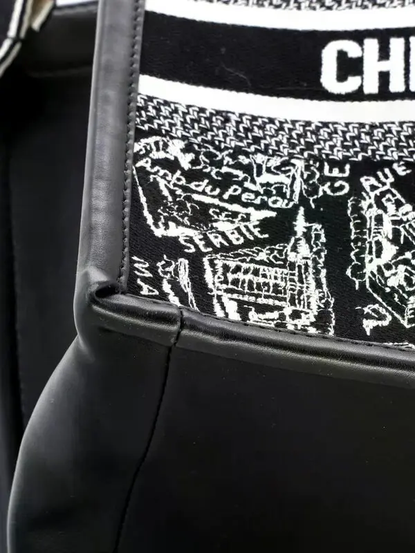 Dior Book Tote With Strap Embroidered Canvas - Black