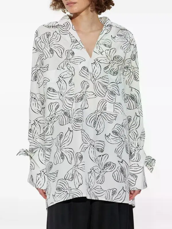 Max Mara Bow-print Tied-cuff Shirt