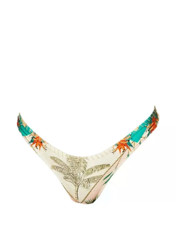 DEL MAAR Tropical-print Embroidered Bikini Bottom - Neutrals