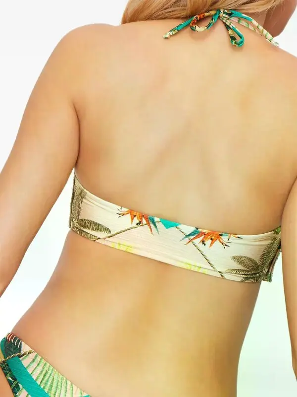 DEL MAAR Tropical-print Crochet-knit Bikini Top