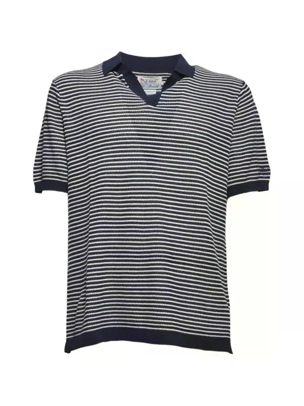 MC2 SAINT BARTH Striped Open-collar T-shirt - Blue