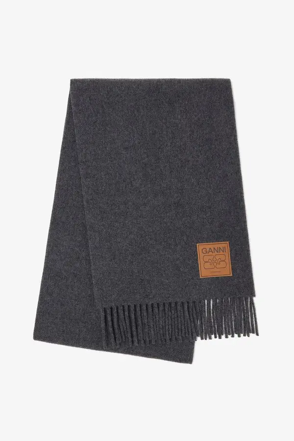 GANNI Scarf With Crochet Flowers - Grey