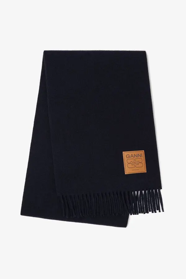 GANNI Scarf With Crochet Flowers - Navy