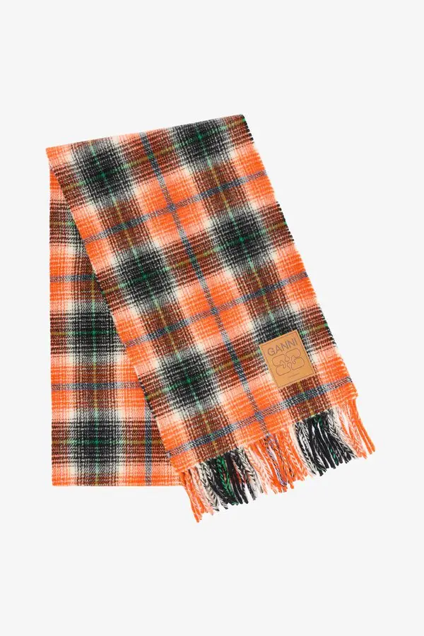 GANNI Scarf With Crochet Flowers - Orange