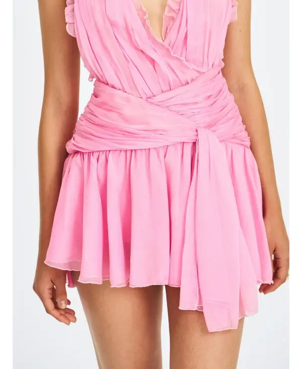 MISS CIRCLE NEW YORK Crinkle Chiffon Wrap Dress - Pink
