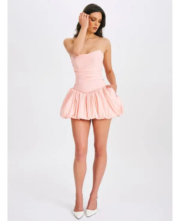 pink drop waist mini dress Annamarie Light Pink Ruched Drop Waist Mini Dress