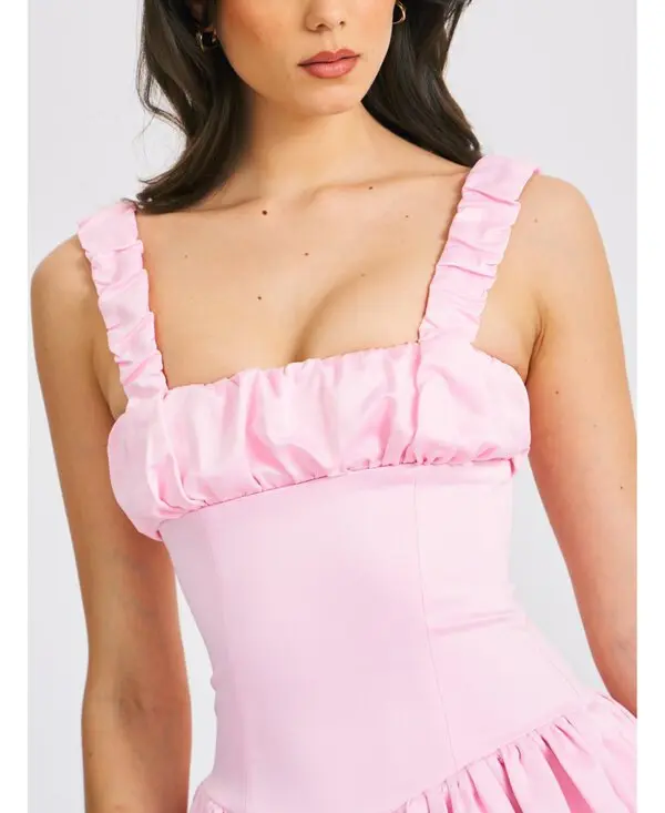 MISS CIRCLE NEW YORK Aubreey Drop Waist Satin Bubble Hem Mini Dress - Pink
