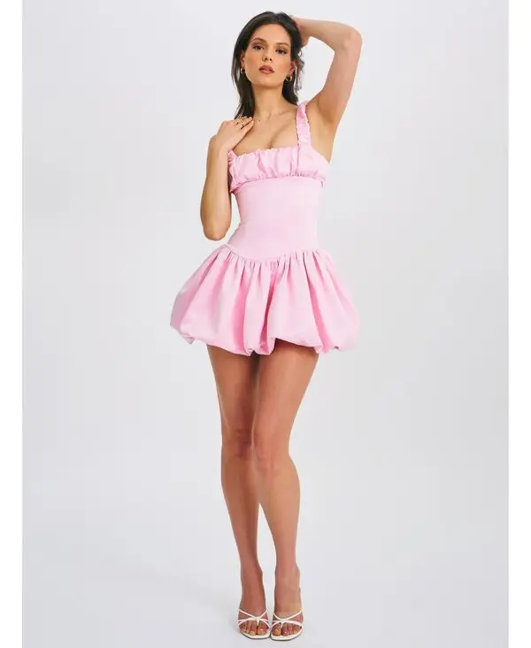 MISS CIRCLE NEW YORK Aubreey Drop Waist Satin Bubble Hem Mini Dress - Pink