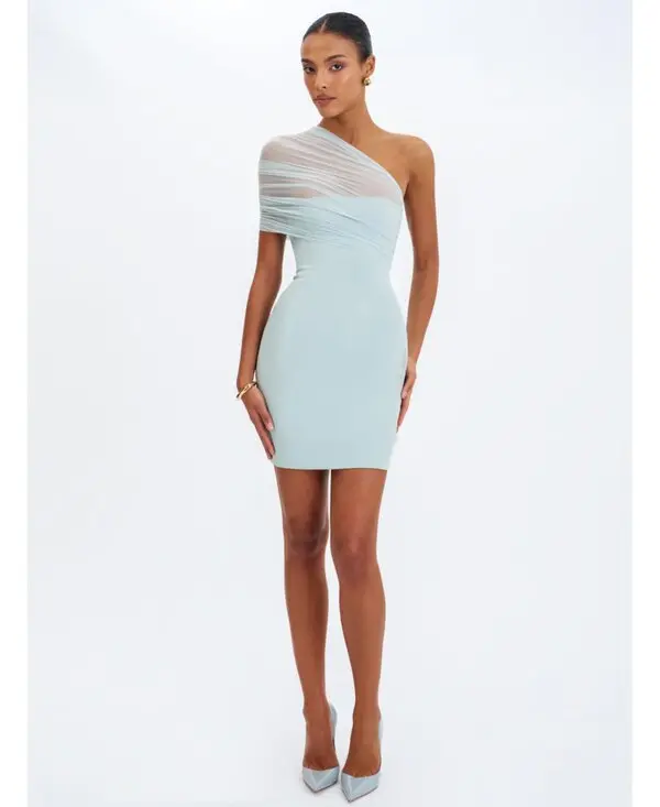 MISS CIRCLE NEW YORK Ruched Mesh Mini Dress