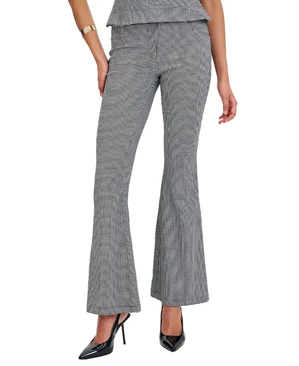 MISS CIRCLE NEW YORK Ulli Micro-houndstooth Flared Pants - Grey