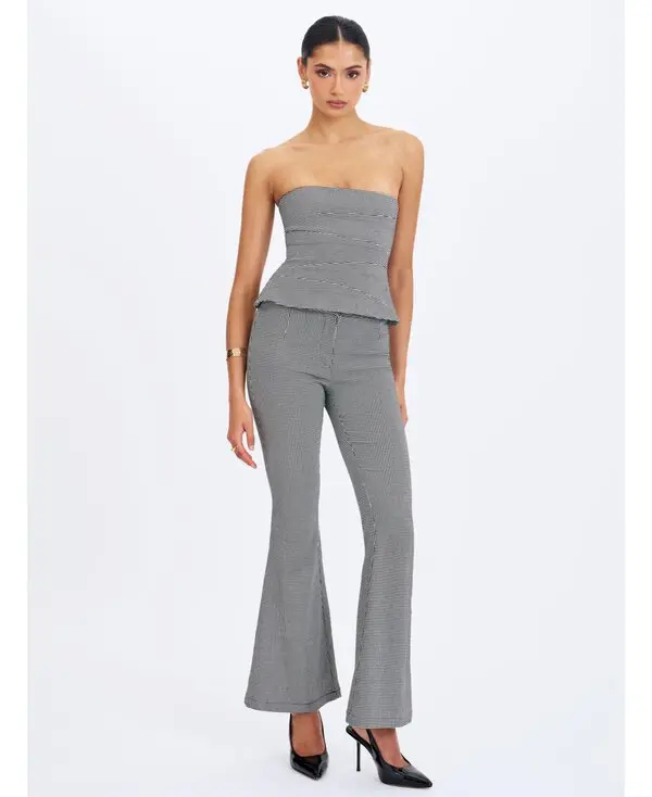 MISS CIRCLE NEW YORK Ulli Micro-houndstooth Flared Pants - Grey