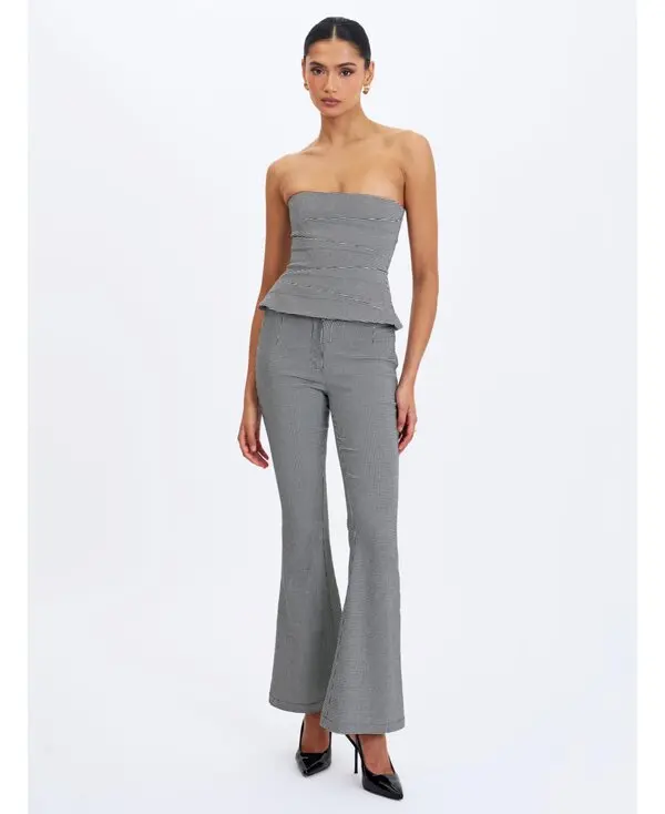 MISS CIRCLE NEW YORK Ulli Micro-houndstooth Flared Pants - Grey