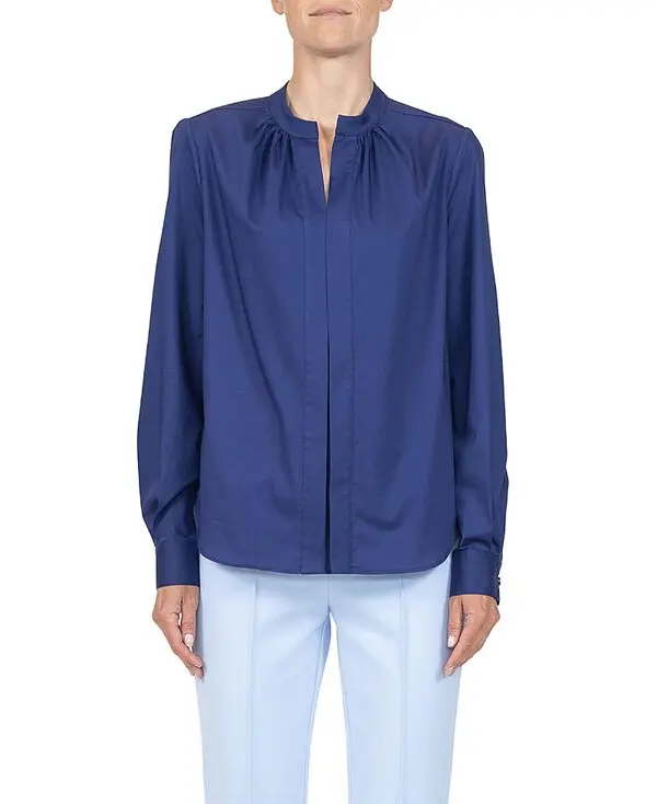 CALLAS MILANO Olympia Band Collar Long Sleeve Shirt - Ocean