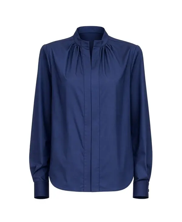 CALLAS MILANO Olympia Band Collar Long Sleeve Shirt - Ocean