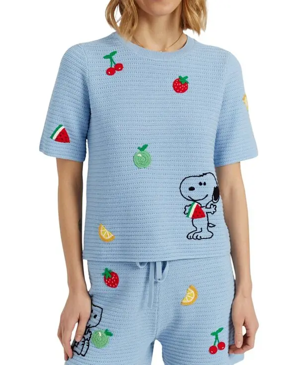 Chinti & Parker Cotton Snoopy Crochet Tee - Light Blue