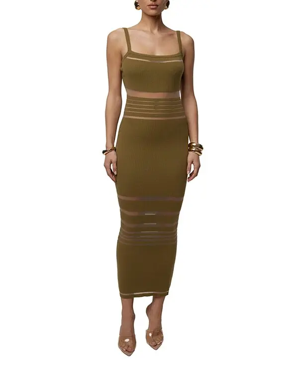 JLUXLABEL Striped Rib Knit Midi Dress - Moss