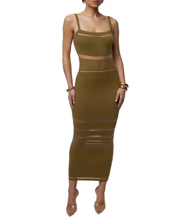 JLUXLABEL Striped Rib Knit Midi Dress - Moss