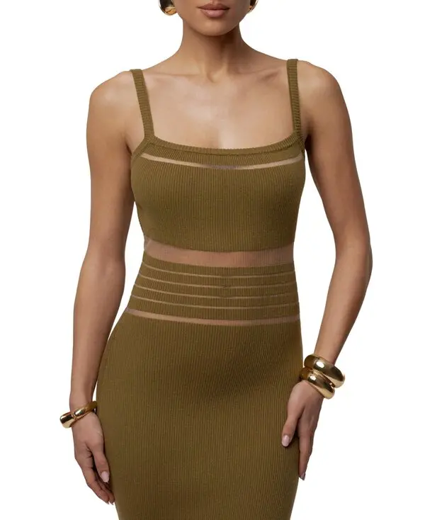 JLUXLABEL Striped Rib Knit Midi Dress - Moss