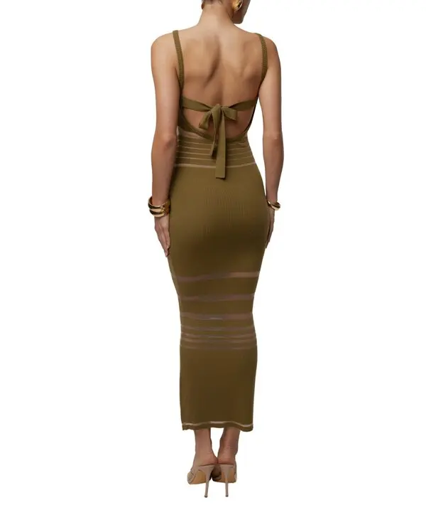 JLUXLABEL Striped Rib Knit Midi Dress - Moss